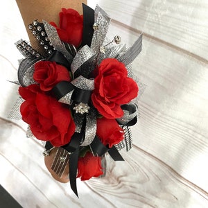 Red Wrist Corsage for Prom, Red and Black Corsage and Boutonniere Set ...
