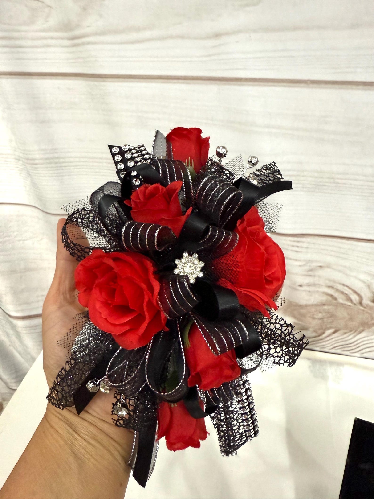 Red Wrist Corsage for Prom, Red and Black Corsage and Boutonniere Set ...