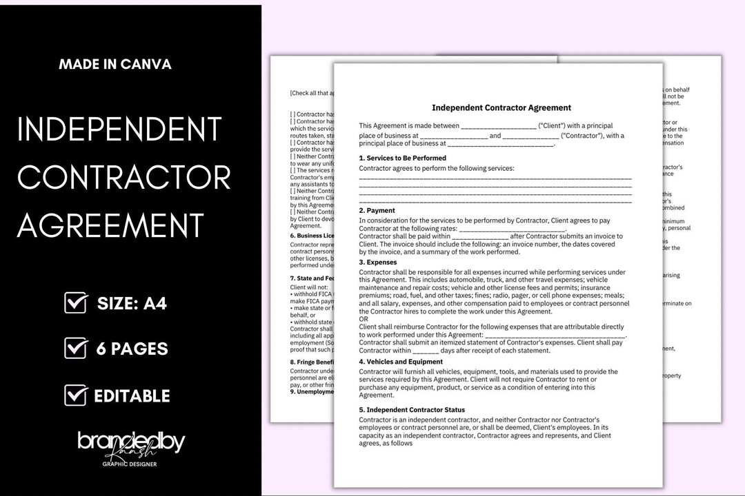 Sophisticated Independent Contractor Agreement Professional Template ...