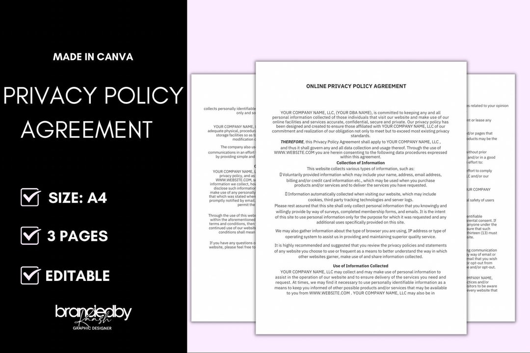 Simple Privacy Policy Agreement Editable in Canva PDF - Etsy