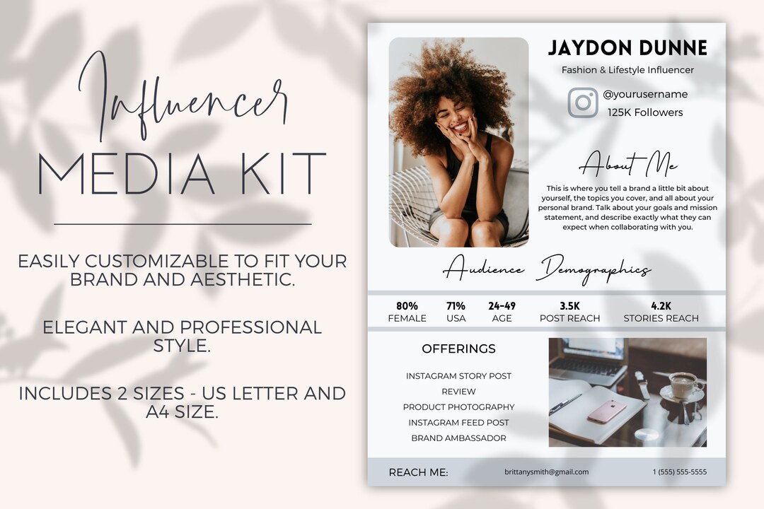 Instagram Influencer Media Kit Template Single Page Rate - Etsy