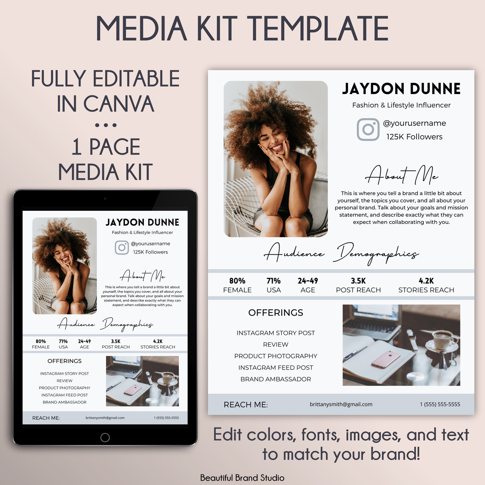 Instagram Influencer Media Kit Template Single Page Rate - Etsy