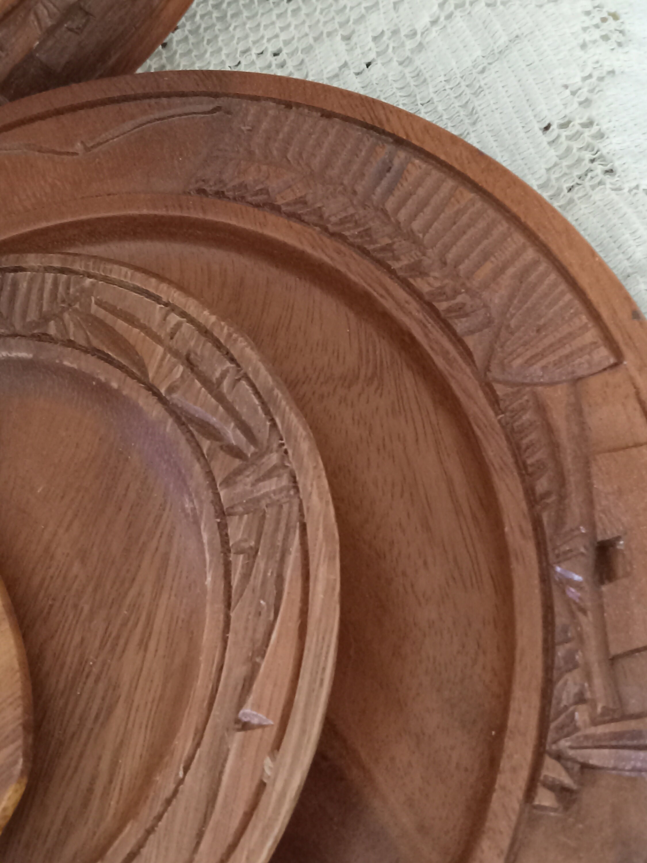 1960s 70s Monkey Pod Wood Plates Cups Hand Carved Dinnerware 4 - Etsy