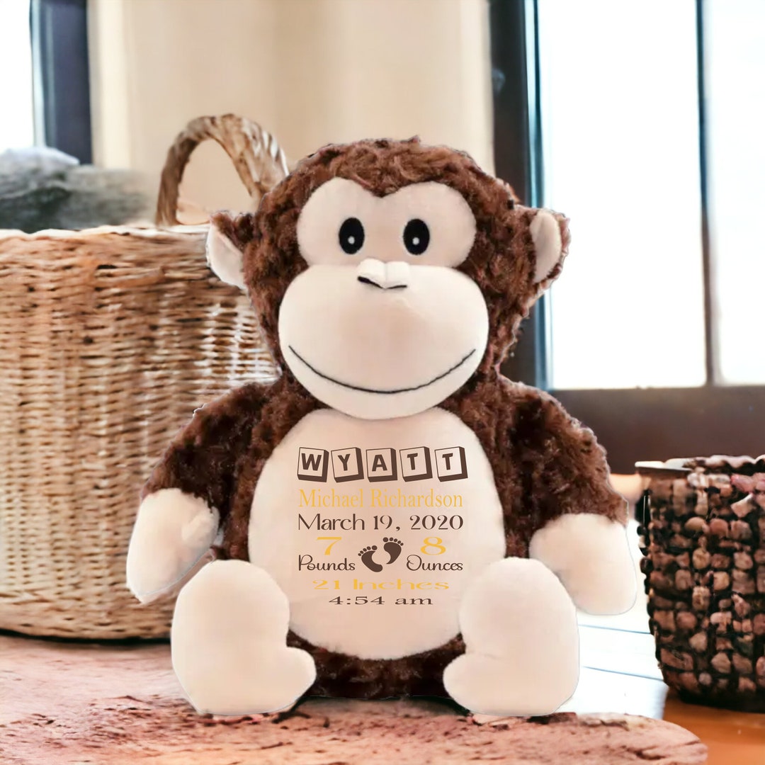 Personalized Baby Birth Stat Plush Monkey, Baby Keepsake, Baby Shower ...
