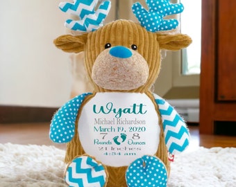 Personalized Baby Birth Stat Plush Deer, Baby Keepsake, Baby Shower ...
