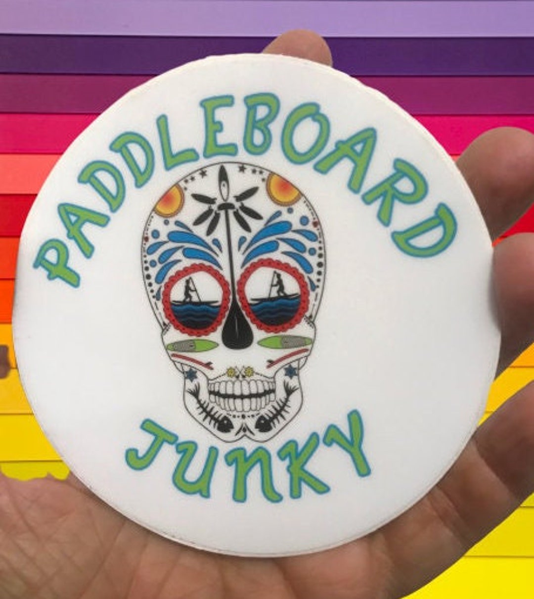 Paddleboard Junky Sugar Skull Sticker Water Bottle Sticker Vinyl Car ...