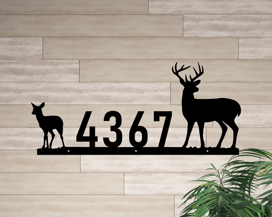 Custom Deer Address Sign, Buck and Fawn House Numbers Sign - Etsy