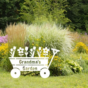 Custom Garden Sign Stake, Metal Wagon With Flowers, Personalized Yard ...