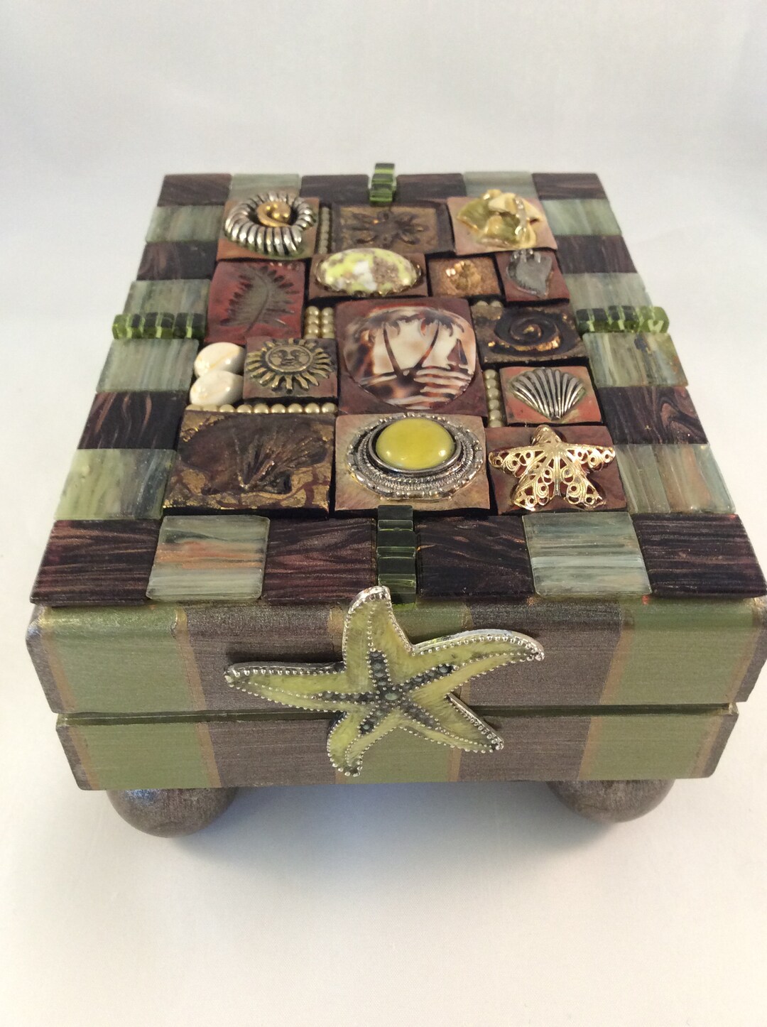 Tropical Island Upcycled Jewelry Treasure Box Vintage Jewelry Polymer ...