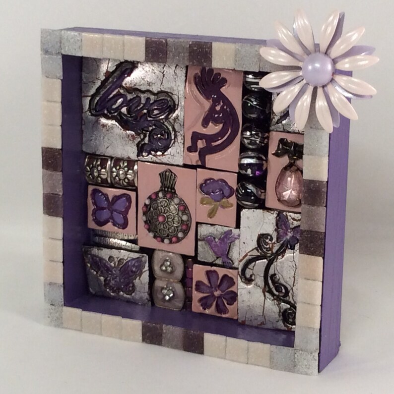 Purple Love Garden Shadow Box With Polymer Clay & Vintage - Etsy
