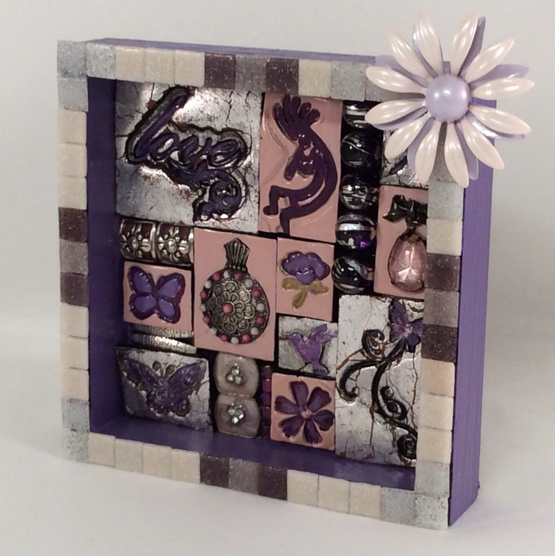 Purple Love Garden Shadow Box With Polymer Clay & Vintage - Etsy