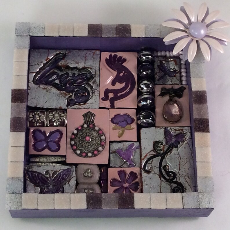 Purple Love Garden Shadow Box With Polymer Clay & Vintage - Etsy