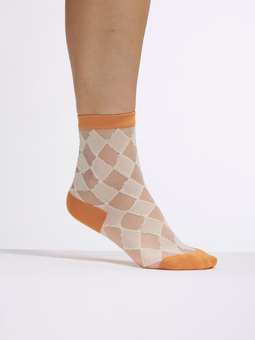 The Semi Sheer Diamond Check Socks | White Orange and Sheer | Half ...