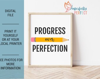 Progress Over Perfection Print, Wall Art, Inspirational Boho Browns Print, Empowering Message ...