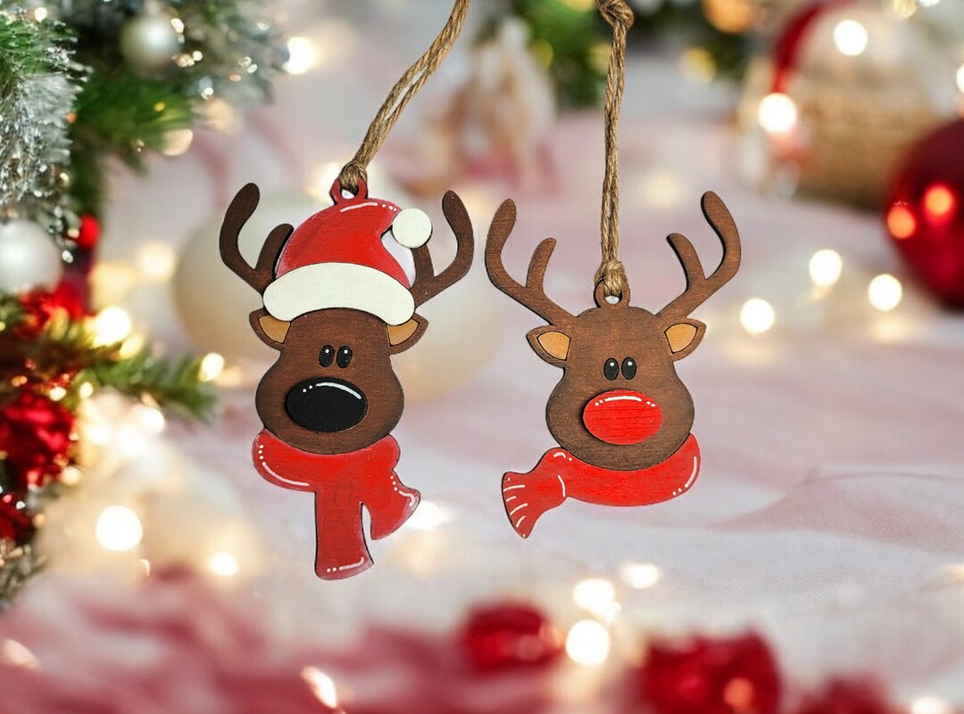 Unique Santa and Rudolph Reindeer Ornament Set. Handcrafted Handmade ...