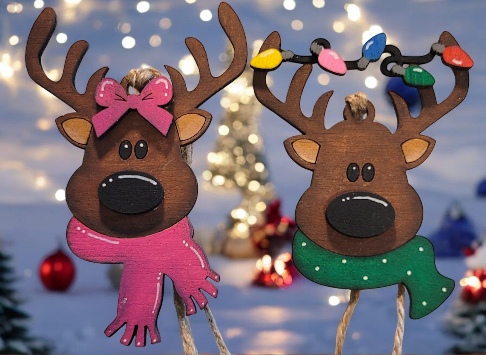 Unique Wooden Handmade Set Male and Female Reindeer Ornament - Rustic ...