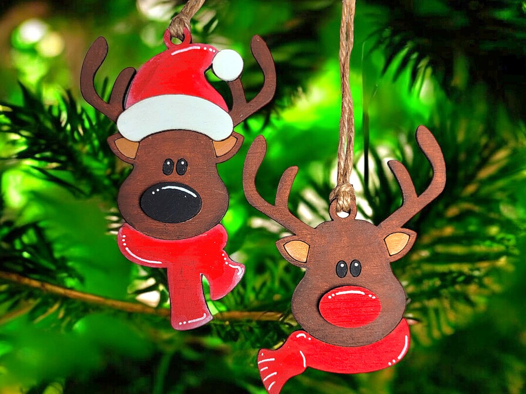 Unique Santa and Rudolph Reindeer Ornament Set. Handcrafted Handmade ...