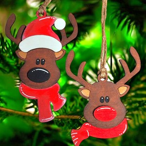 Unique Santa and Rudolph Reindeer Ornament Set. Handcrafted Handmade ...