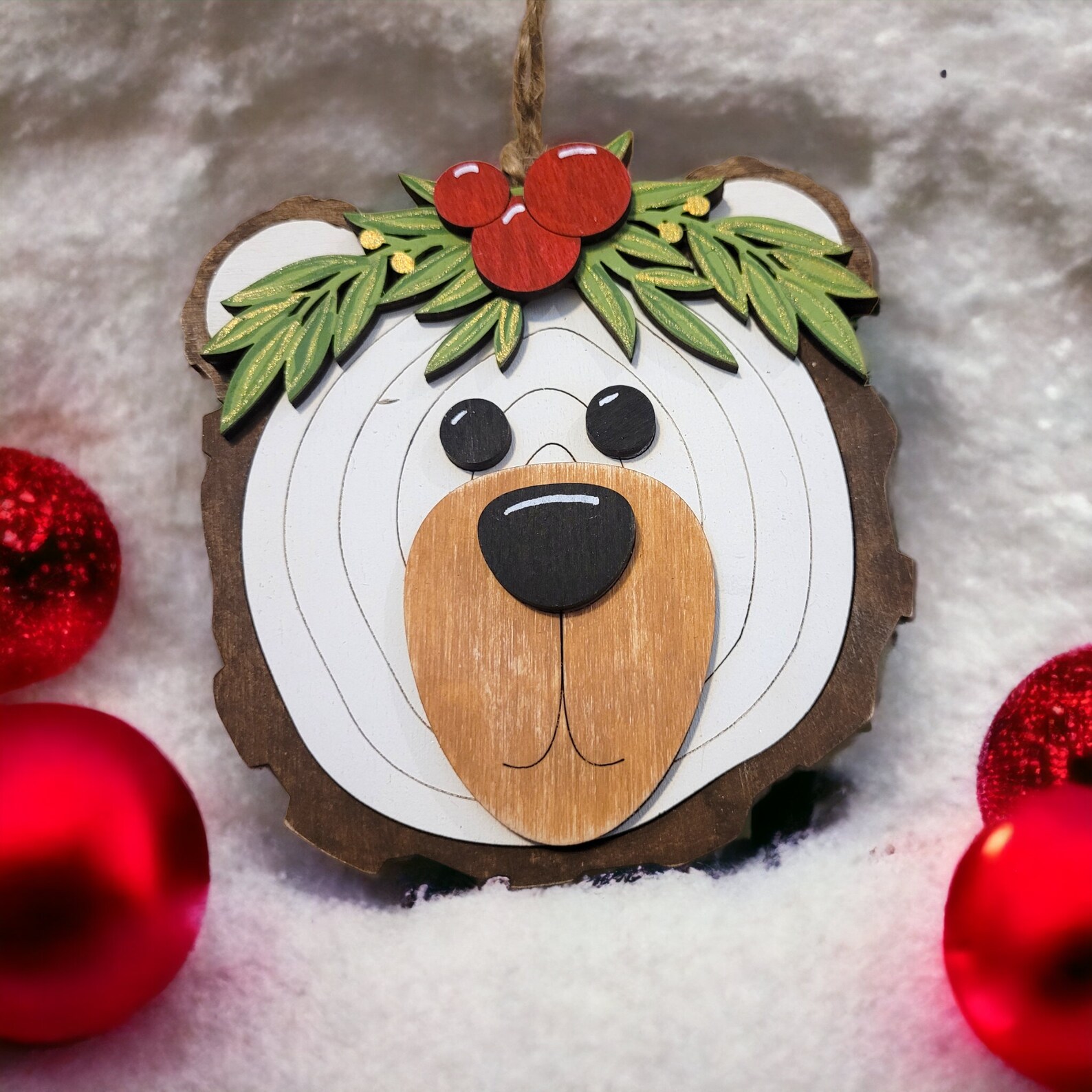 Christmas Ornament Wood Slice Polar Bear - Holiday Gift - Gift Giving ...