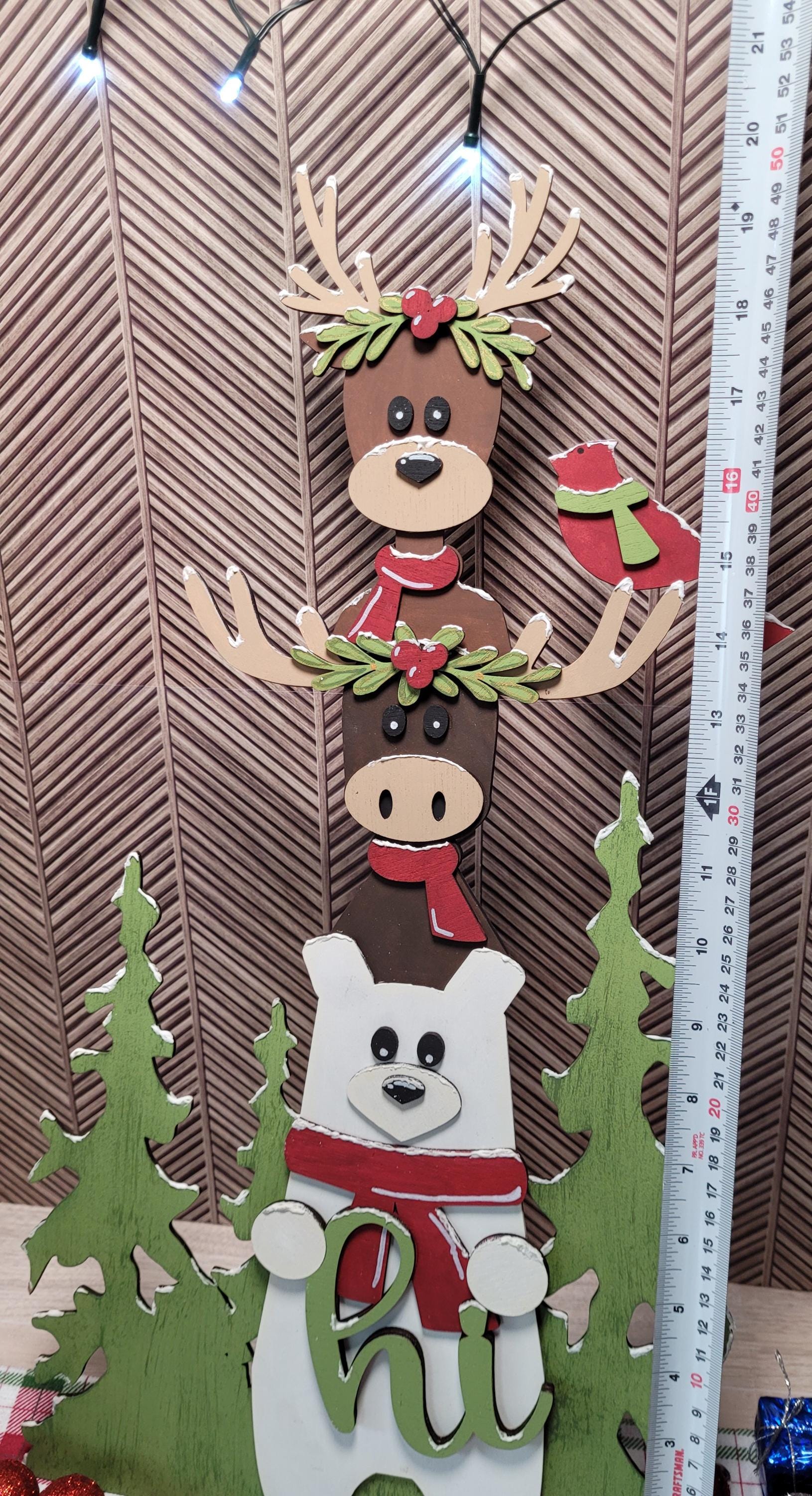 3D Stacked Polar Bear Moose Deer With Cardinal Bird Wooden Sign With ...