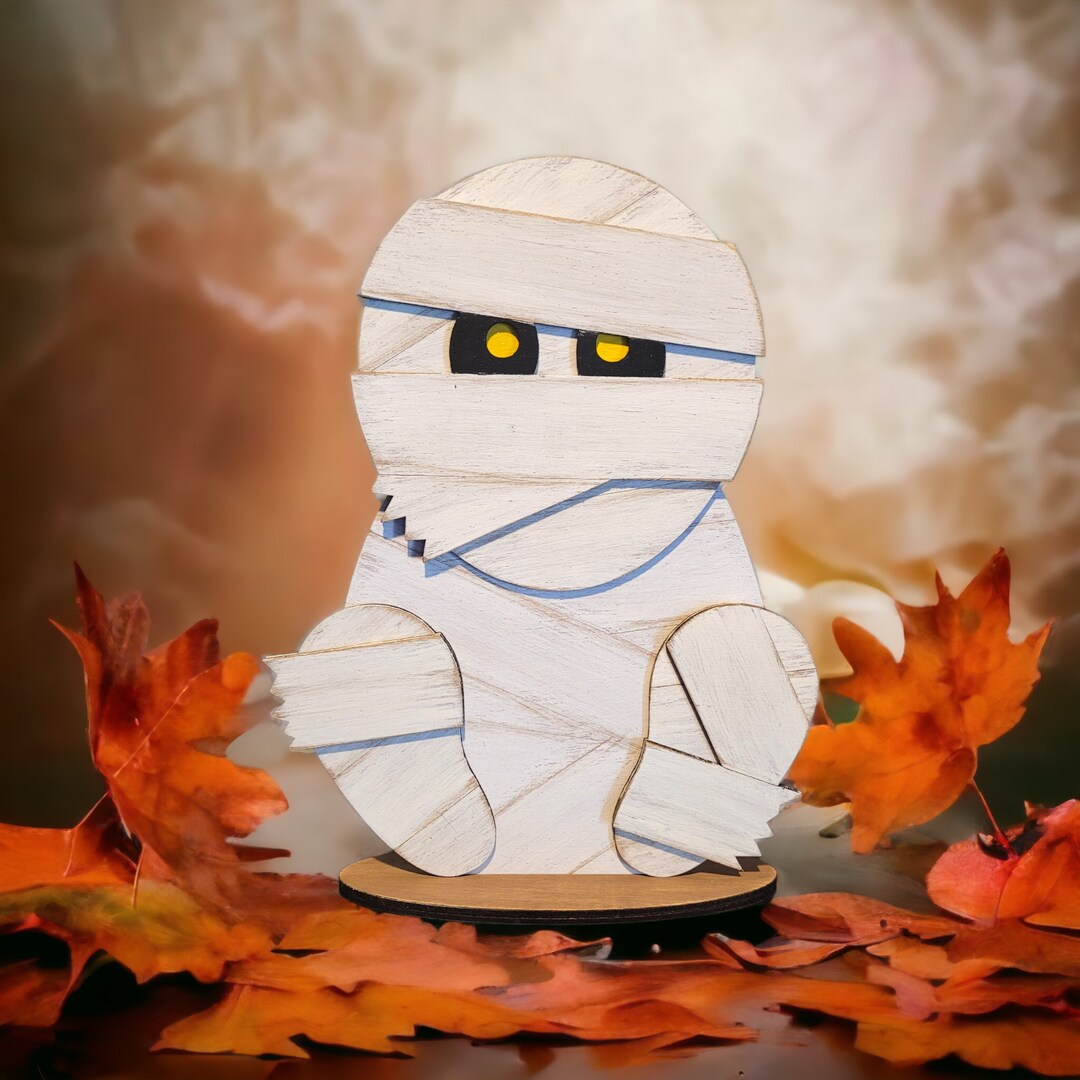 Halloween Decoration Mummy Shelf Sitter - Realistic Cute Mummy - Wood ...