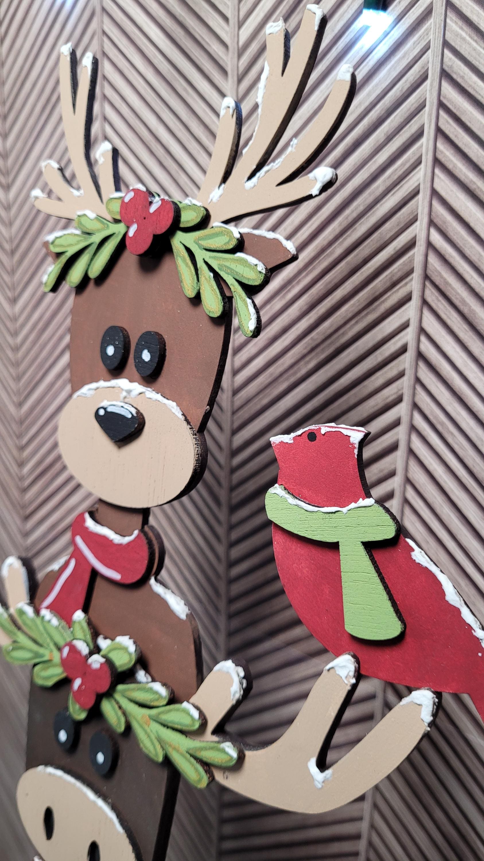 3D Stacked Polar Bear Moose Deer With Cardinal Bird Wooden Sign With ...