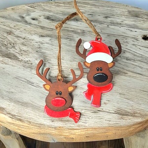 Unique Santa and Rudolph Reindeer Ornament Set. Handcrafted Handmade ...