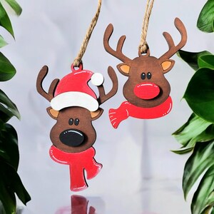 Unique Santa and Rudolph Reindeer Ornament Set. Handcrafted Handmade ...