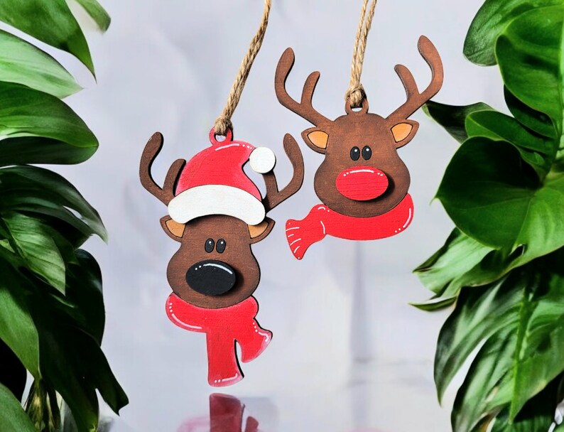 Unique Santa and Rudolph Reindeer Ornament Set. Handcrafted Handmade ...