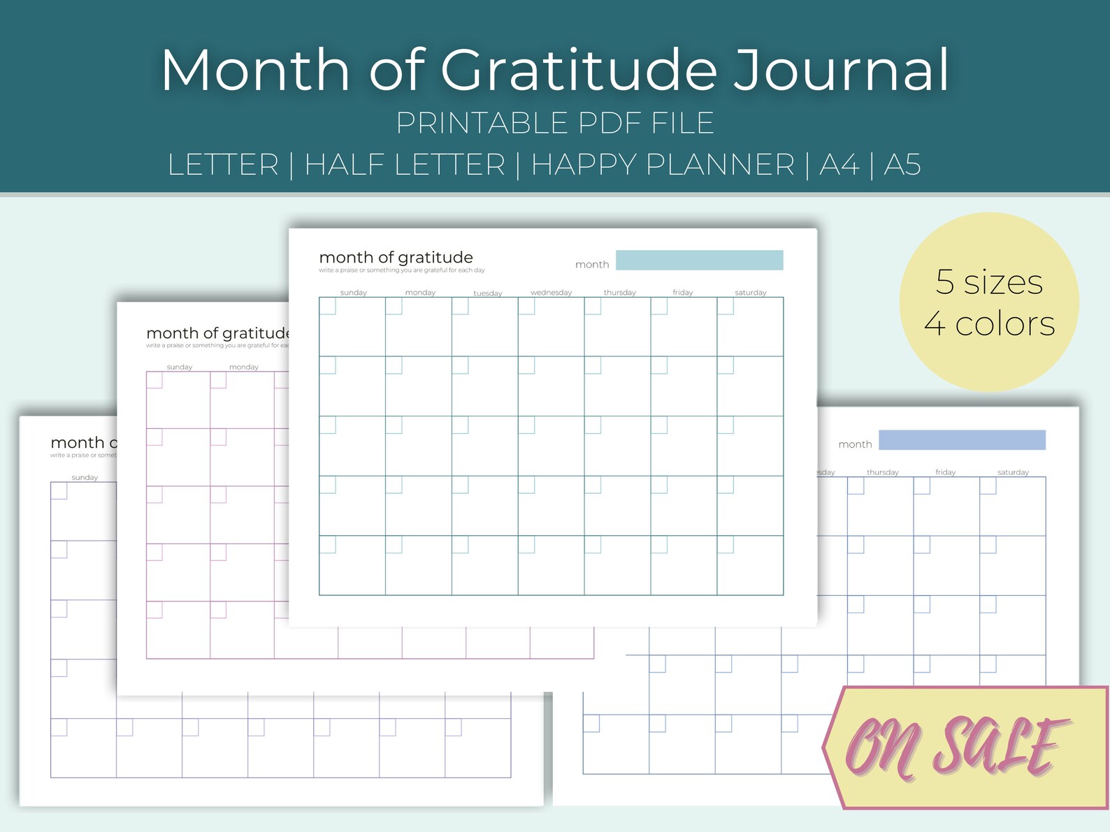 Month of Gratitude Calendar | Reflection Gratitude Journal | Letter ...