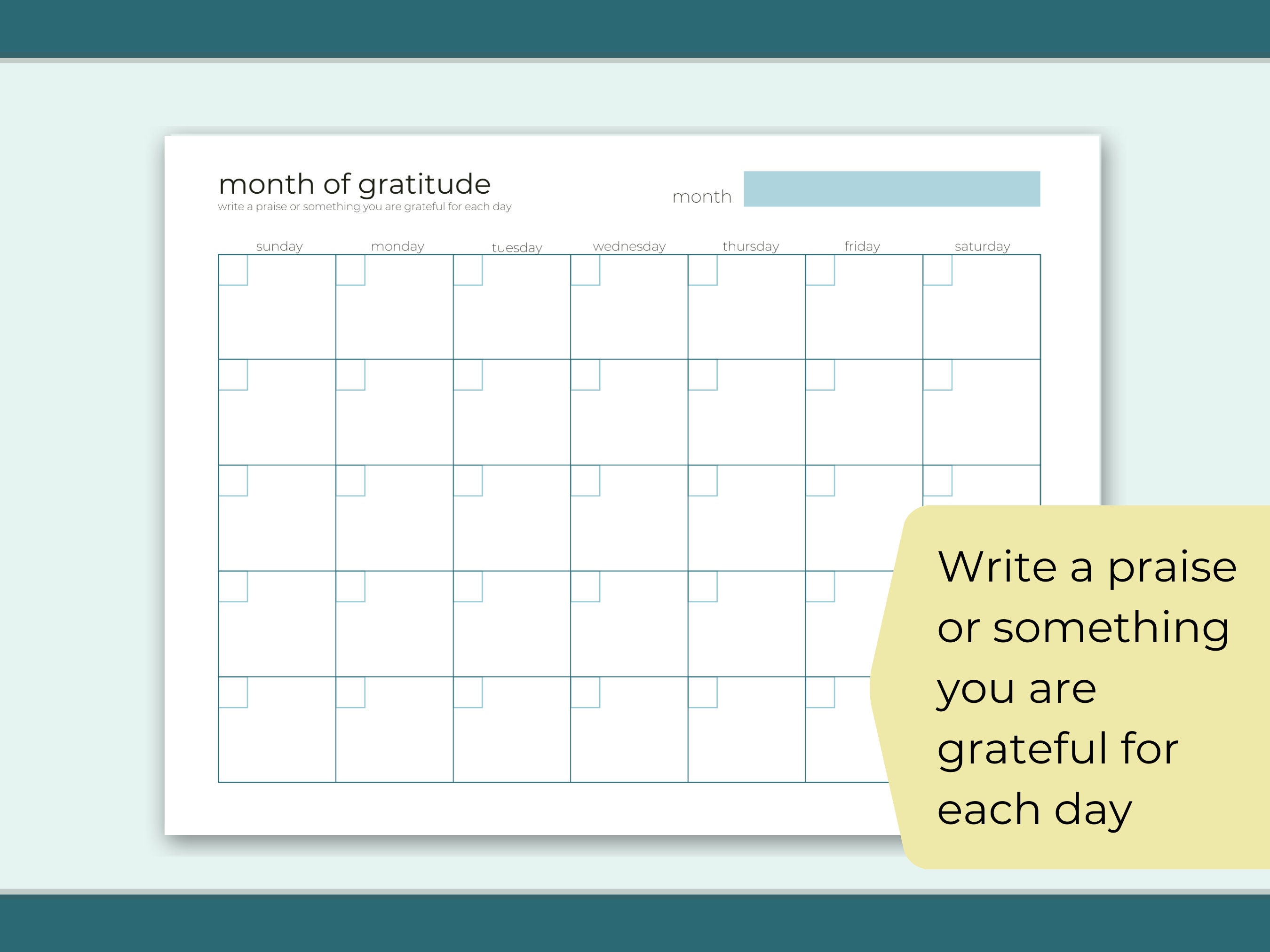 Month of Gratitude Calendar | Reflection Gratitude Journal | Letter ...