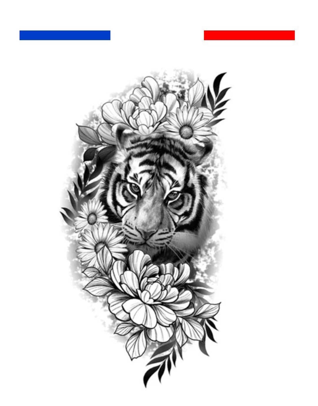 Realistic Tiger Flowers Tattoo - Etsy