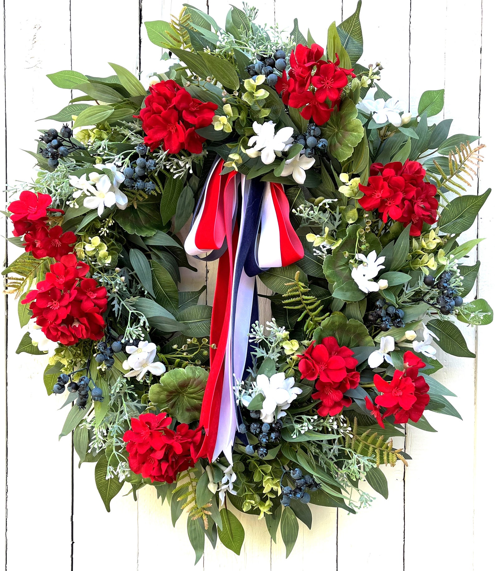 Red White & Blue Berry Wreath for Front Door Patriotic Wreath - Etsy