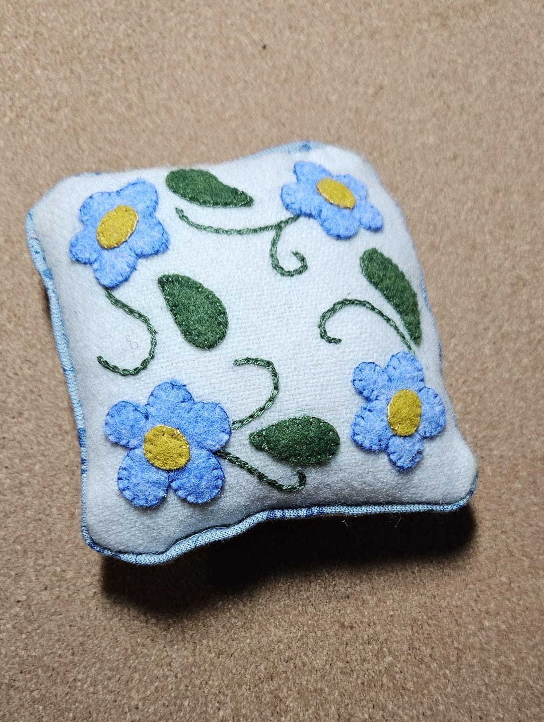 Wool Applique Pincushion - Forget-me-nots - Etsy