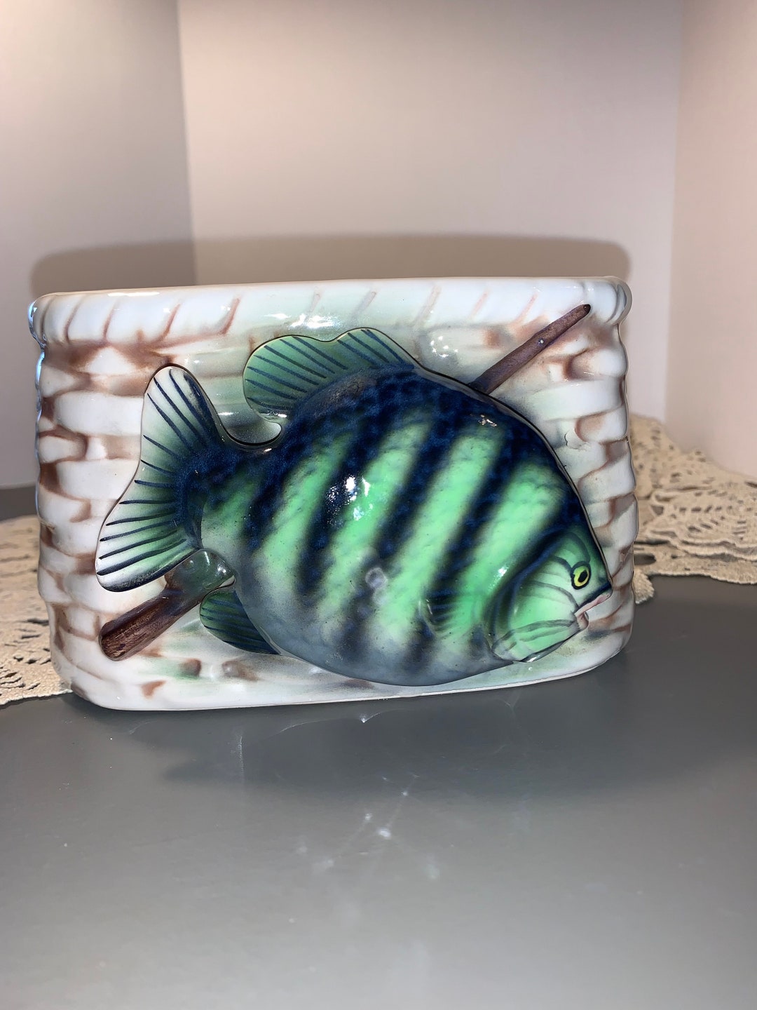 Cute 3-D Fishing Basket Planter - Etsy