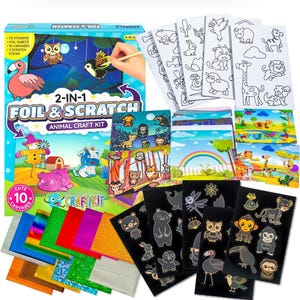 Craftikit ® Animal Foil Art & Rainbow Scratch Art for Kids 2-in-1 Arts ...