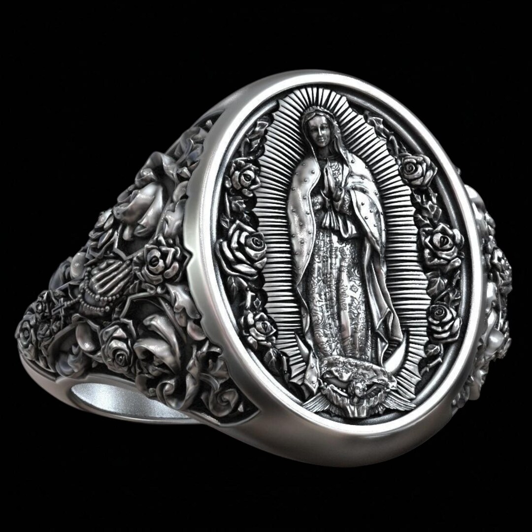 Lady of Guadalupe Ring, Virgin Mary Catholic Signet With Roses ...