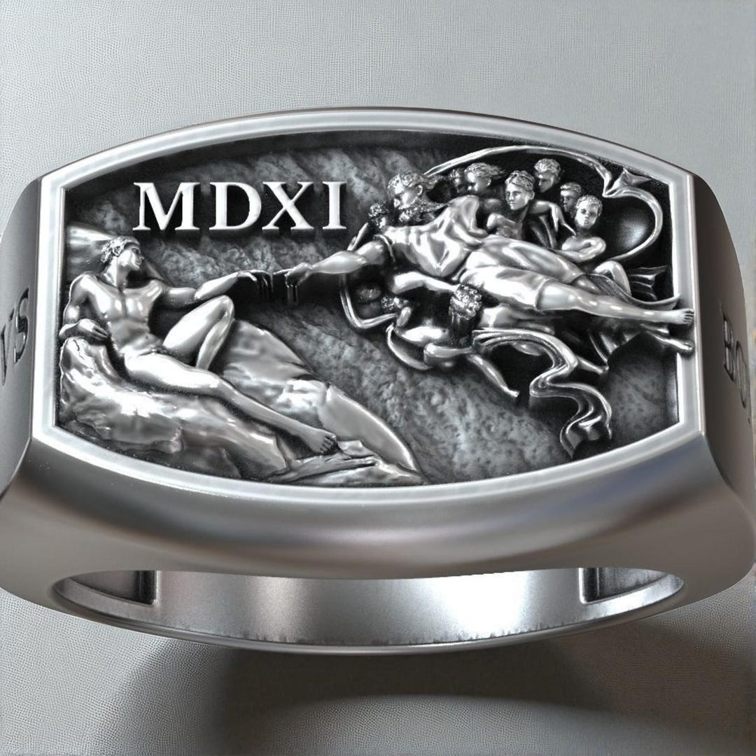 Creation of Adam Signet Ring, Handmade Michelangelo Hand of God Ring ...