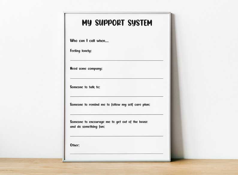 My Support Team Sheets for Mental Health, Therapy Journal Depression ...