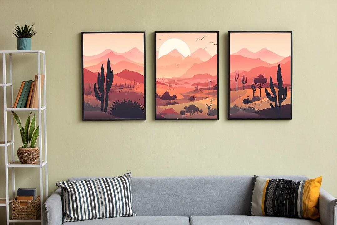 Boho Desert Posters, Sunset Digital Download, Printable Wall Arts, Boho ...