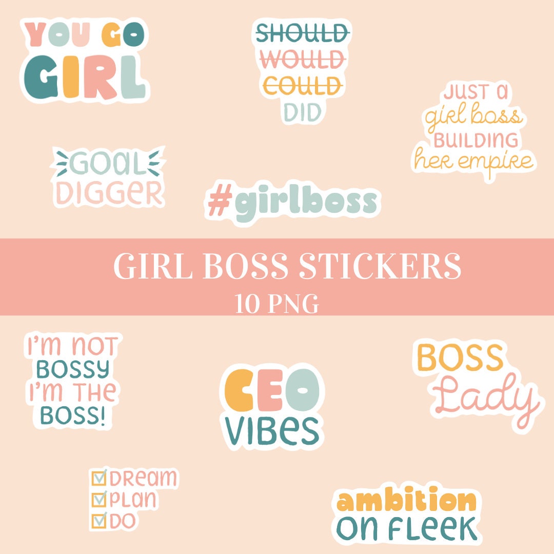 Girl Boss Stickers, Digital Printable Stickers Bundle, Digital Print ...