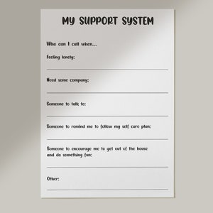 My Support Team Sheets for Mental Health, Therapy Journal Depression ...