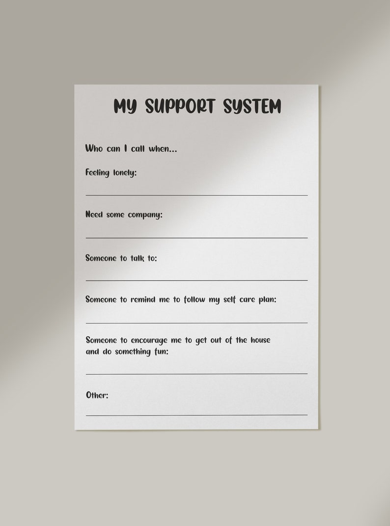 My Support Team Sheets for Mental Health, Therapy Journal Depression ...