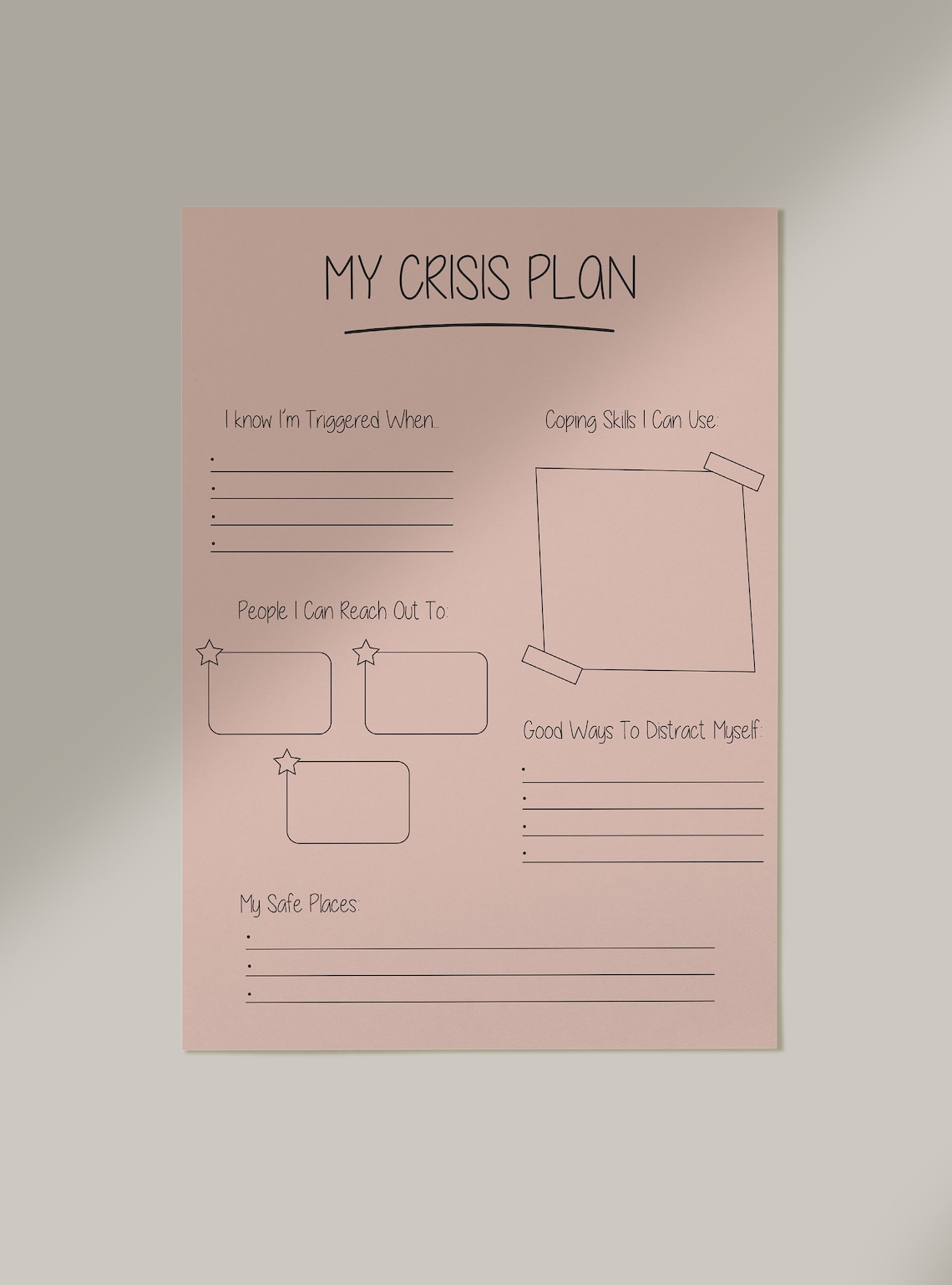 Printable Safety Crisis Plan Worksheet Therapy Quotes School - Etsy