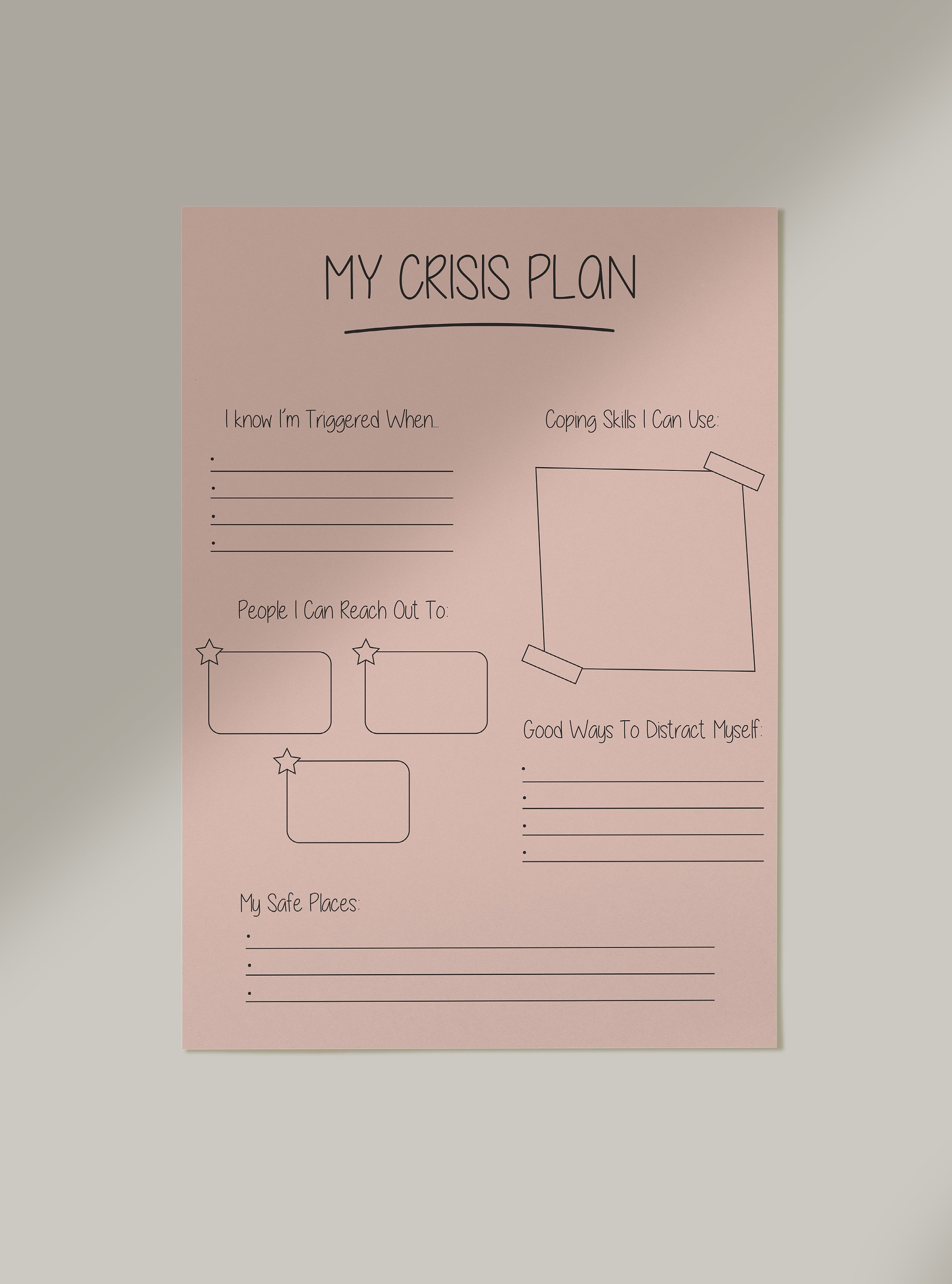 Printable Safety Crisis Plan Worksheet Therapy Quotes School - Etsy