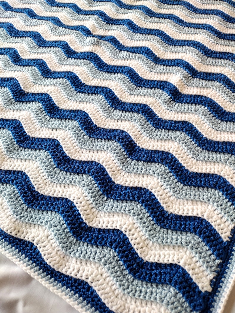 Ripple Baby Blanket, Blue and White Waves, READY TO SHIP, Crochet Baby ...