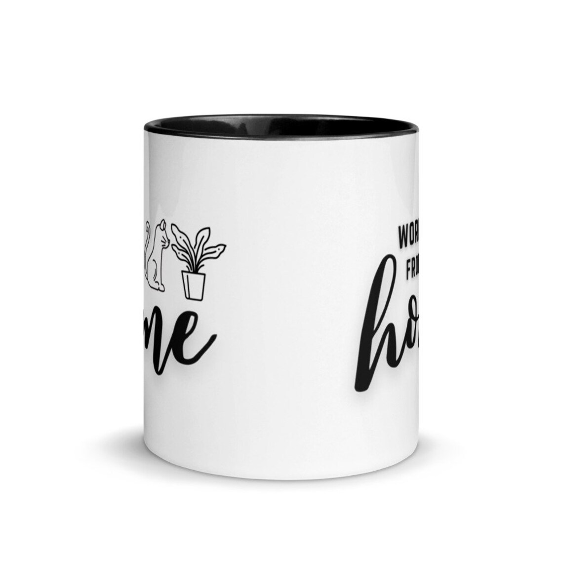 Work From Home Coffee Mug With Cat and Plant - Etsy