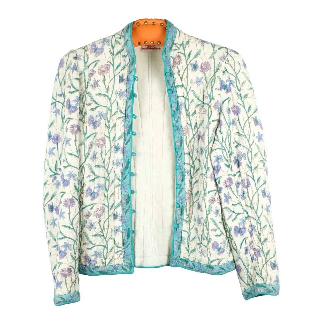 Vintage Ethnic Block Print Indian Jacket Floral Pattern Sz M Made in ...