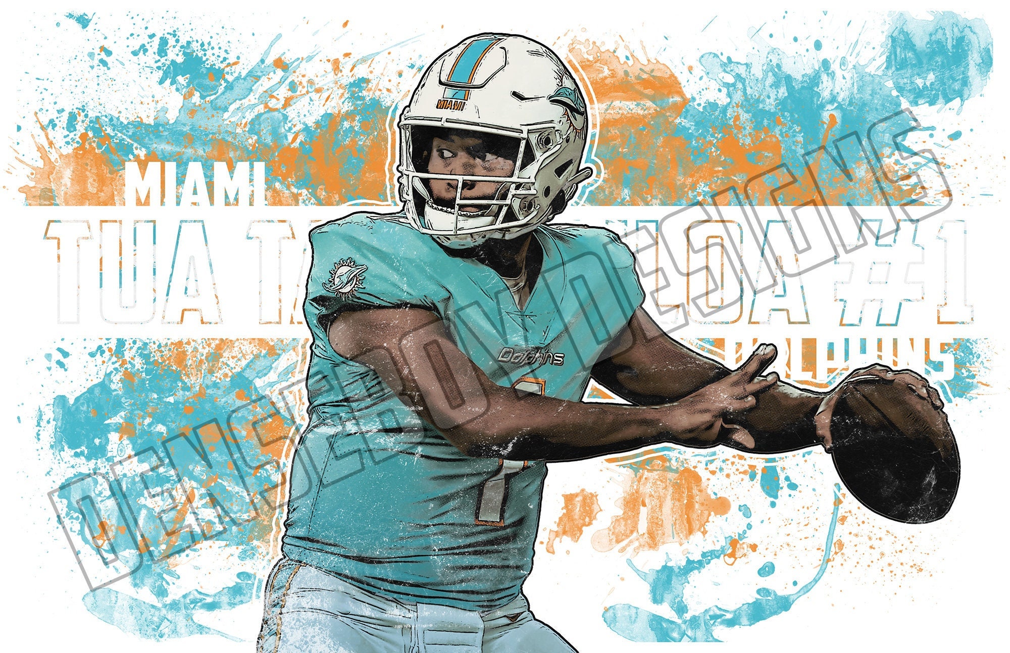 Tua Tagovailoa Miami Dolphins Poster: Sports Art (digital Download) - Etsy