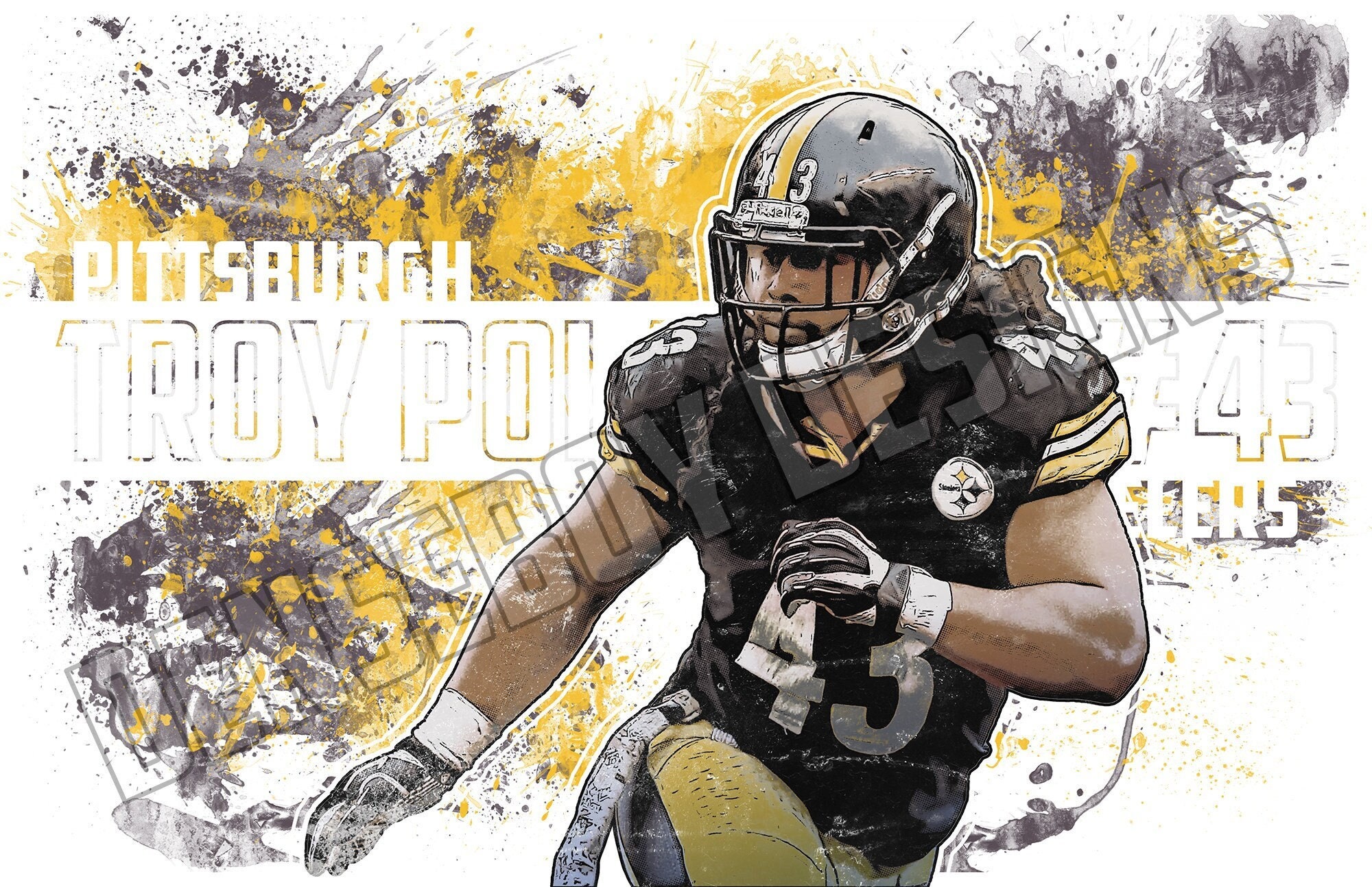Troy Polamalu Steelers Poster: Pittsburgh Football Art (digital ...